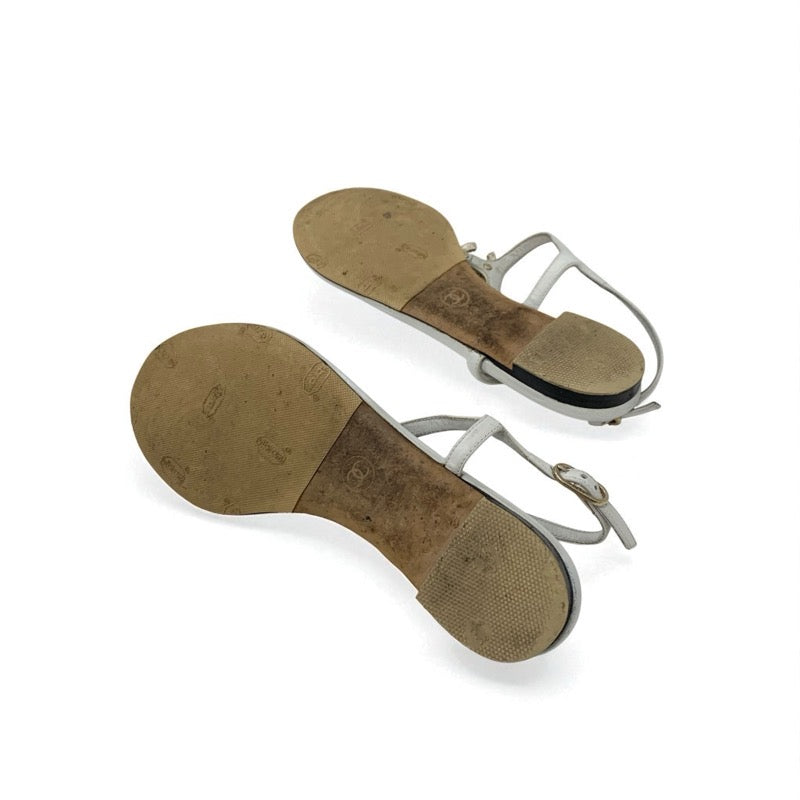 シャネル CHANEL サンダル 靴 シューズ レザー ホワイト ゴールド ココ