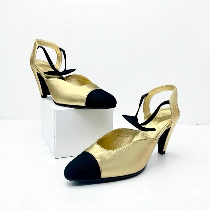 シャネル CHANEL パンプス 靴 シューズ レザー ゴールド ブラック